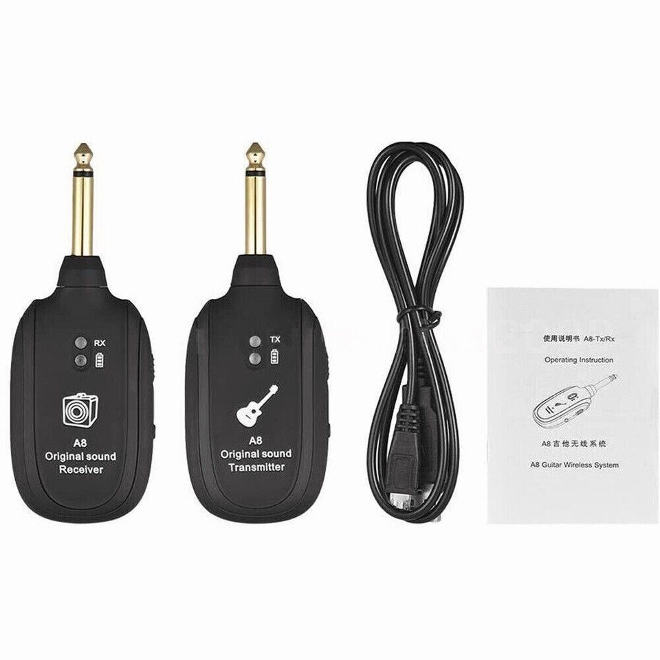 Guitar Bass WIRELESS System Transmitter Receiver Built In Rechargeable ...