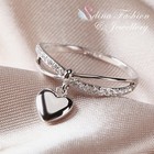 18K White Gold Plated Cubic Zirconia Exquisite Crossover Heart Ring ...