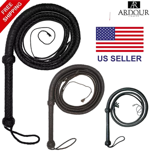 Leather BULL WHIP Cowhide 04 to 08 Feet Leather Bullwhip Black Rope ...