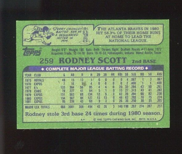 1982 TOPPS #259 RODNEY SCOTT MONTREAL EXPOS | eBay