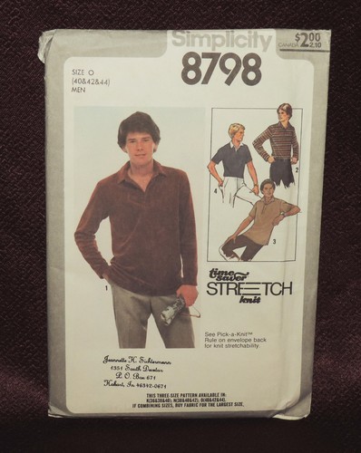 Vintage Simplicity Pattern 8798 Men's Pullover Shirt Top sizes 40 42 44 ...