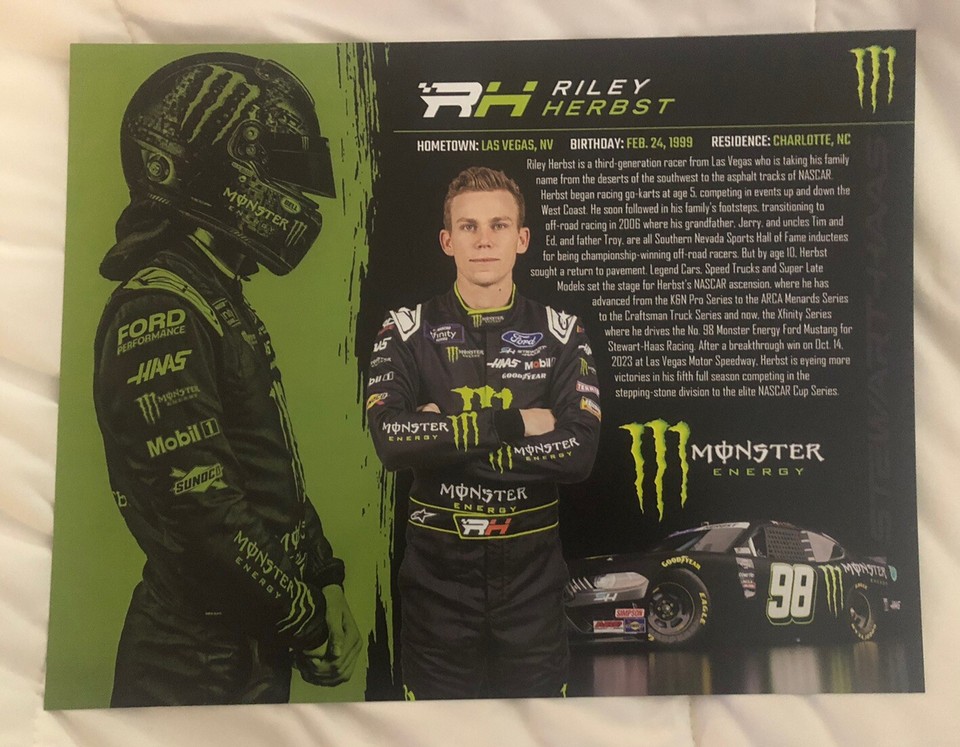 Nascar Xfinity Driver #98 Riley Herbst Monster Energy 2024 Postcard | eBay