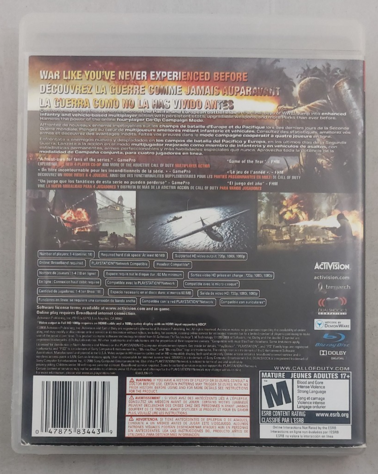 Call of Duty: World At War (Sony PlayStation 3, PS3 2008) CIB/ Complete ...