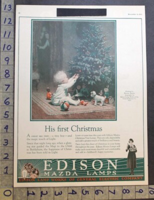 1922 CHRISTMAS WORTH BREHM ART EDISON MAZDA LAMP GENERAL ELECTRIC AD ...