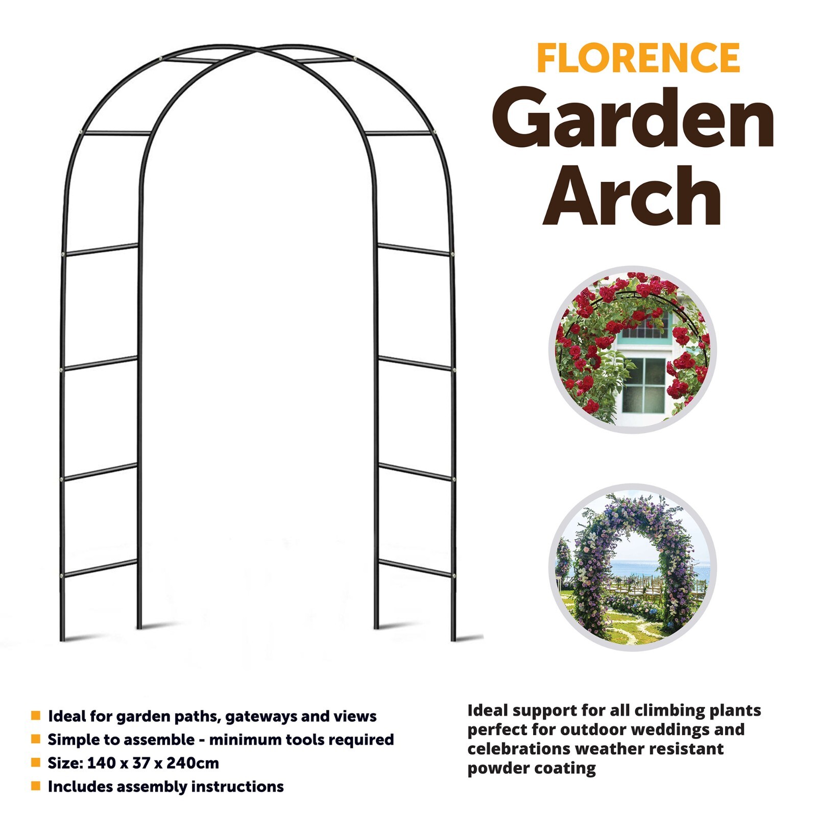 2M Garden Arch Trellis Arched Metal Tubular Frame Climbing Plant ...
