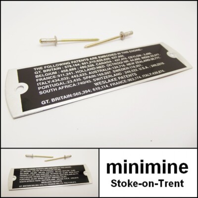 Classic Mini Rocker Cover Metal Plate WESLAKE Patents INC. Rivets CP350 ...