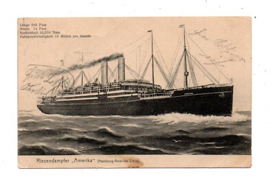 SS AMERICA AT SEA ~ HAMBURG AMERICA SHIP LINE, used Sea Post Cancel ...