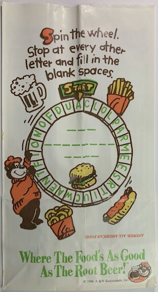 Collectible Colorful A & W Root Beer Kid's Meal Bag with Bear 1996 “NOS ...