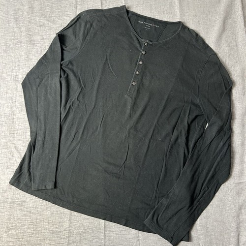 John Varvatos Mens Shirt Large Black Distressed Henley Long Sleeve Vintage Wash | eBay