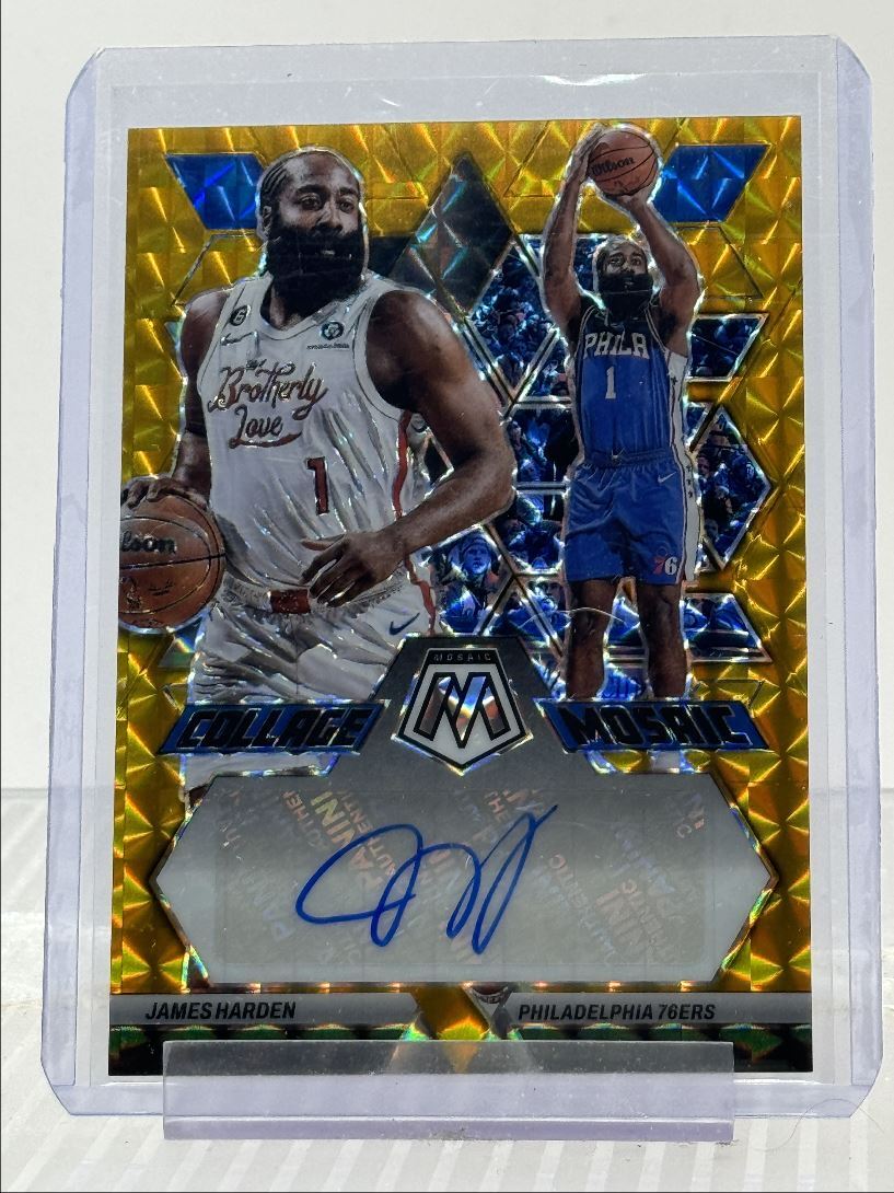 JAMES HARDEN 2022-23 MOSAIC COLLAGE AUTOGRAPH GOLD PRIZM SSP AUTO /10 ...