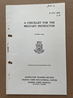 Vintage 1954 Checklist for the MILITARY INSTRUCTOR Booklet Marine Corps ...
