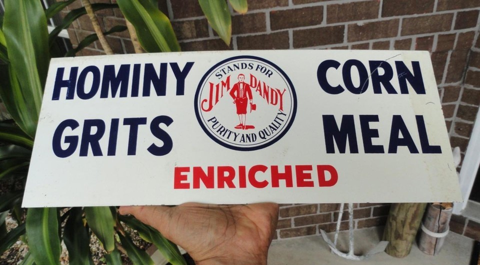vintage JIM DANDY HOMINY GRITS/CORN MEAL Metal Advertising Sign | eBay