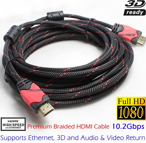 HDMI Cable 10M Gold Plated V1.4 3D High Speed w/ Ethernet HEC 1080 Full ...