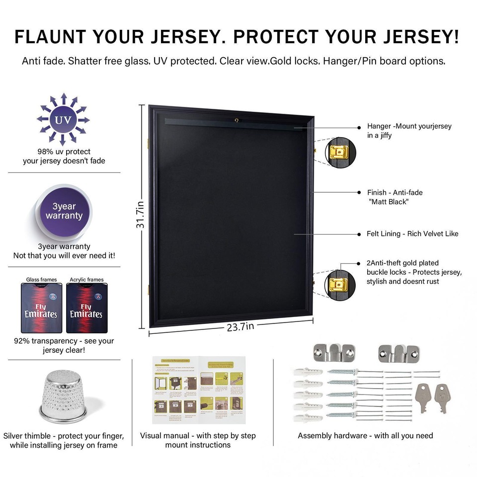 Wall Jersey Display Frame Case Shadow Box Lockable UV Protection ...