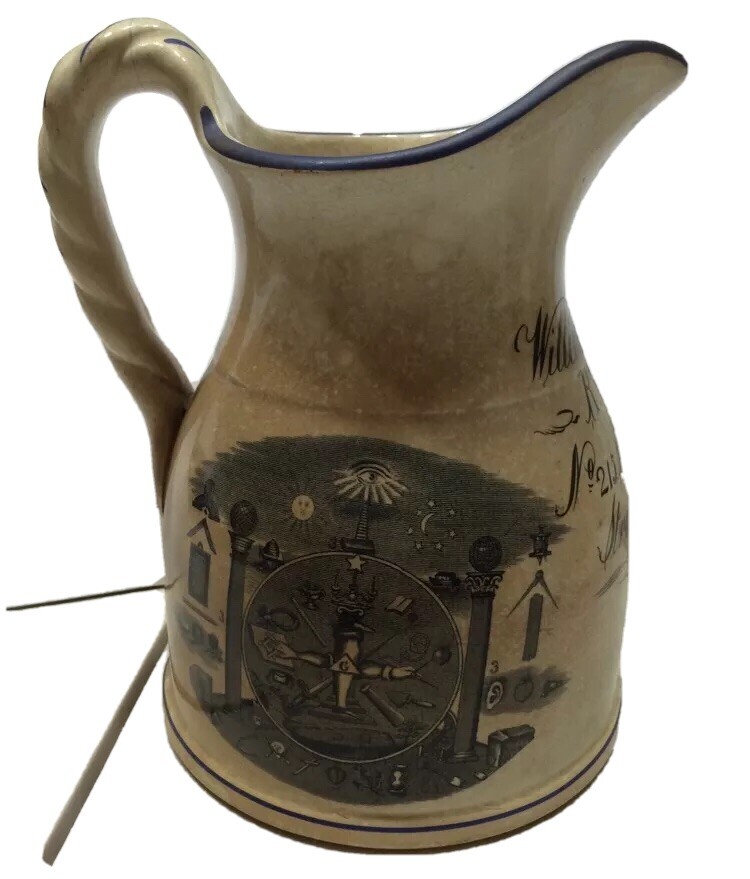Antique Vintage 1878 Pair Masonic Symbols Ironstone Pitchers Pottery ...