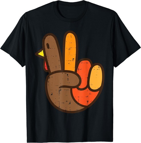 Peace Sign Turkey Hand Cool Thanksgiving Hippie Men Women T-Shirt | eBay