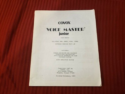 Atari COVOX Voice Master Junior User Manual ONLY 1987 for 800 800XL ...