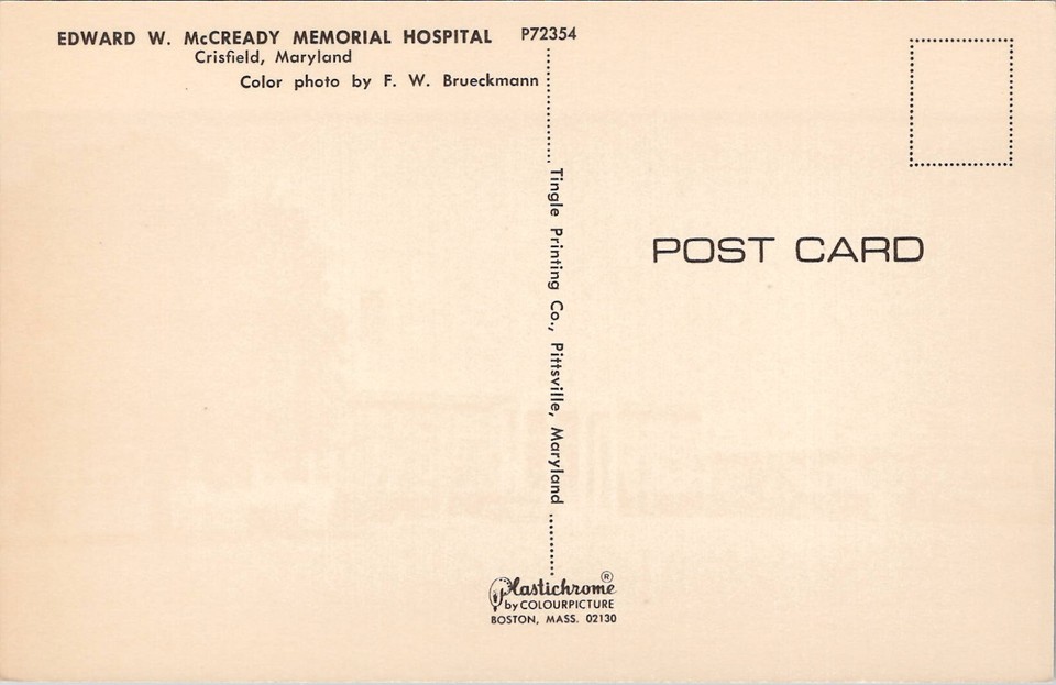 Edward W McCready Memorial Hospital Postcard Crisfield, Maryland - FREE ...