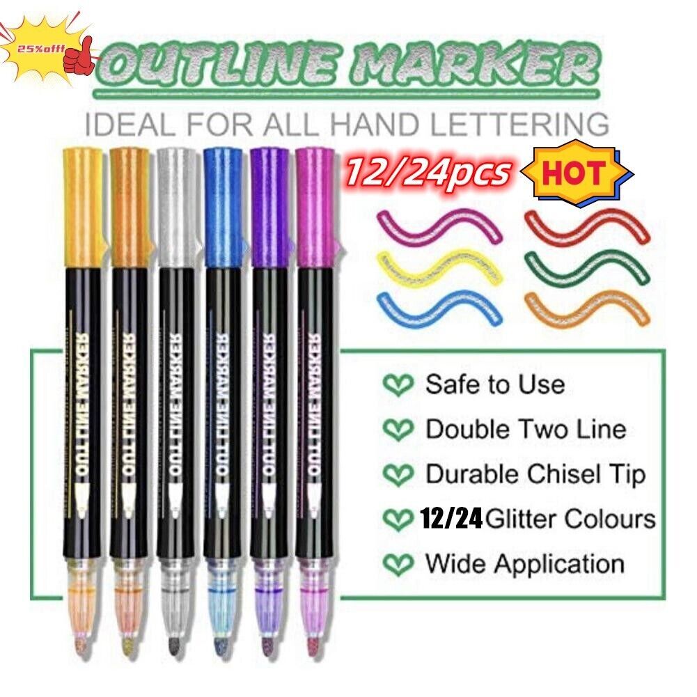8 Colors Drawing Double Line Outline Pen Highlighter Marker Pens For ...