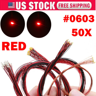 50PC Pre Wired Red #0603 SMD LEDs Lighting Kits Pre-soldered Micro LEDs ...