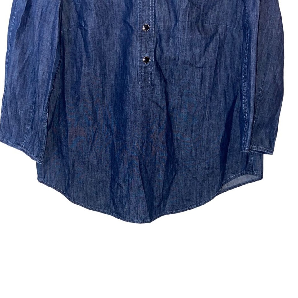 Talbots Chambray Denim Henley Tunic Top Button Front Long Sleeve Casual Medium | eBay