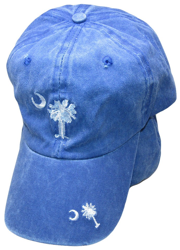 South Carolina Palmetto Faded Blue Washed Embroidered Baseball Hat Cap ...
