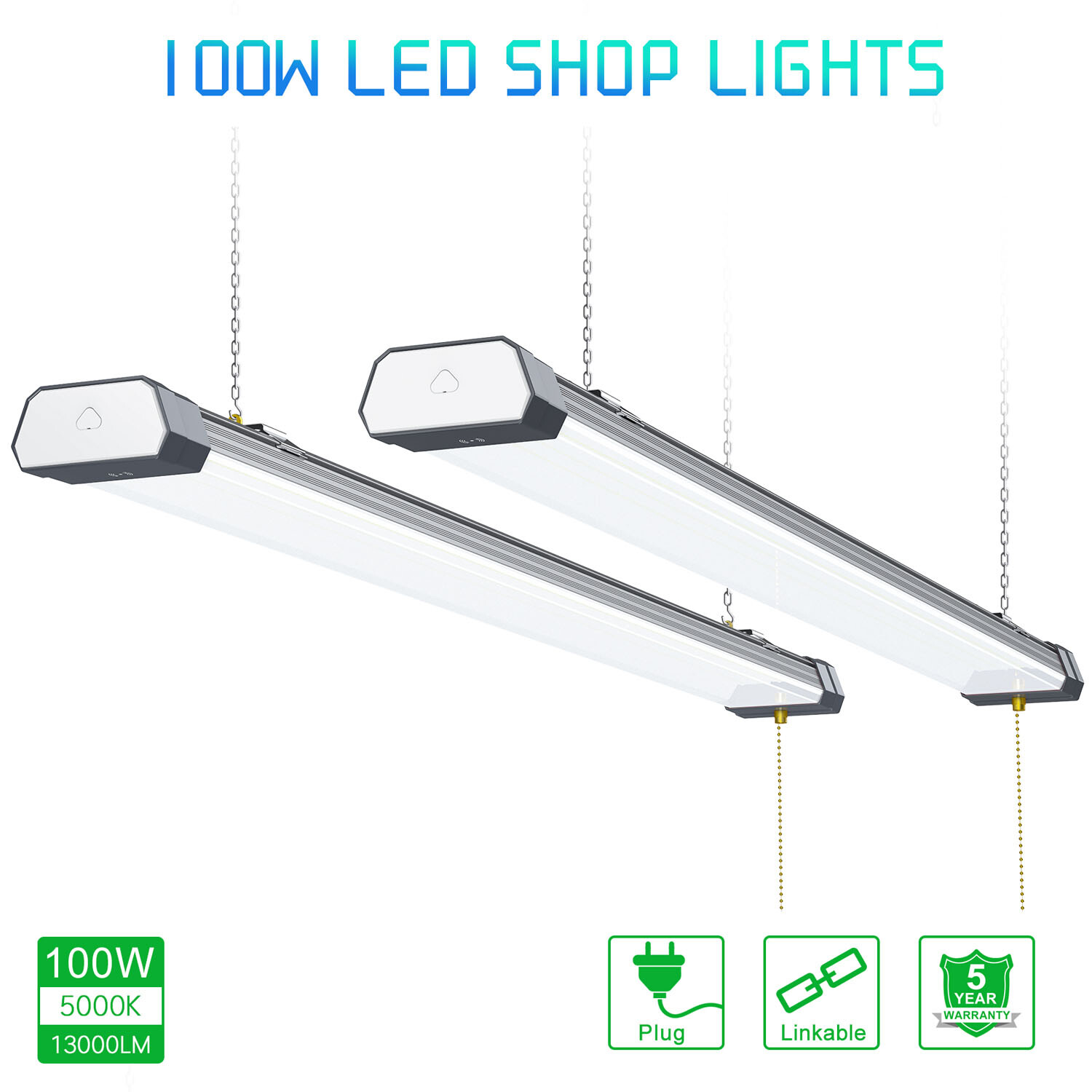 2X LED Shop Light Fixture 3.6FT 100W Integrated LED Tube Lights 5000K ...