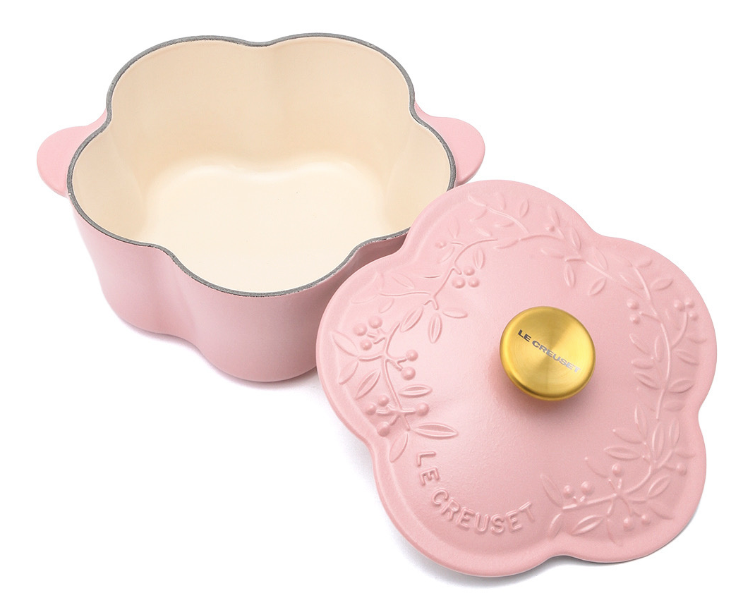 Le Creuset Cocotte Fleur Flower Sugar Pink Frill Relief 20cm Le Creuset Cocotte Fleur Flower Sugar Pink Frill Relief 20cm