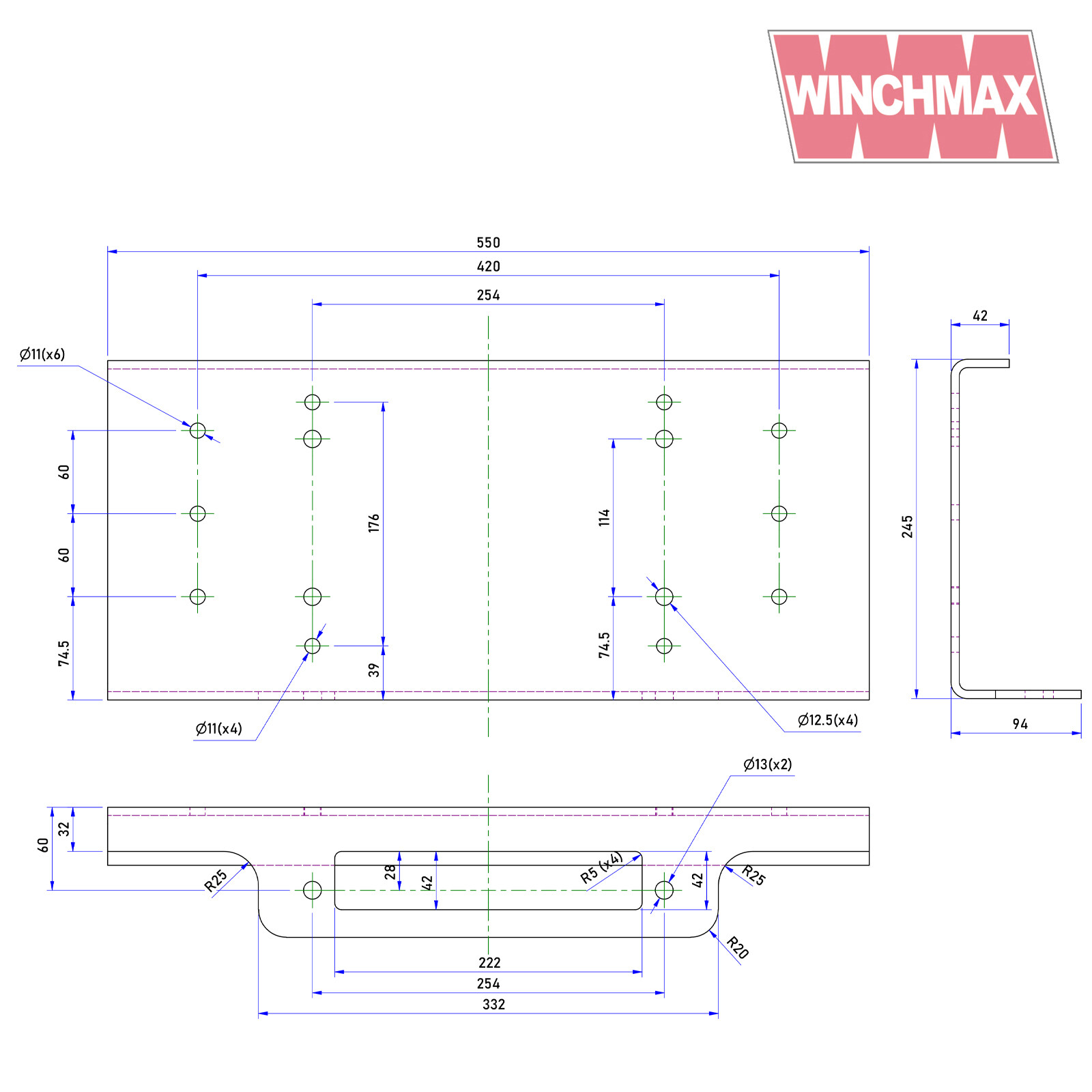 WINCH MOUNTING PLATE FOR HYDRAULIC, 17,000lb & 17,500lb ELECTRIC ...