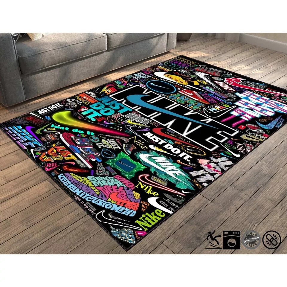 Sneakers Cool Shoes Rug, Sneakers Patterned Text Colorful Rug, Fashion ...