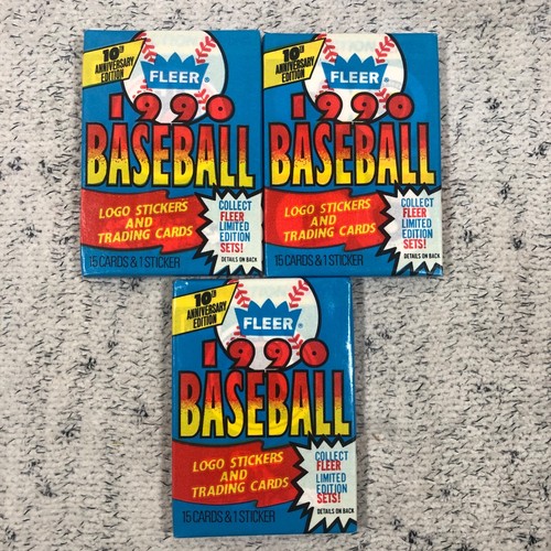 3 Pack Lot 1990 Fleer Baseball Logo Stickers & Baseball Cards Sealed 15 ...