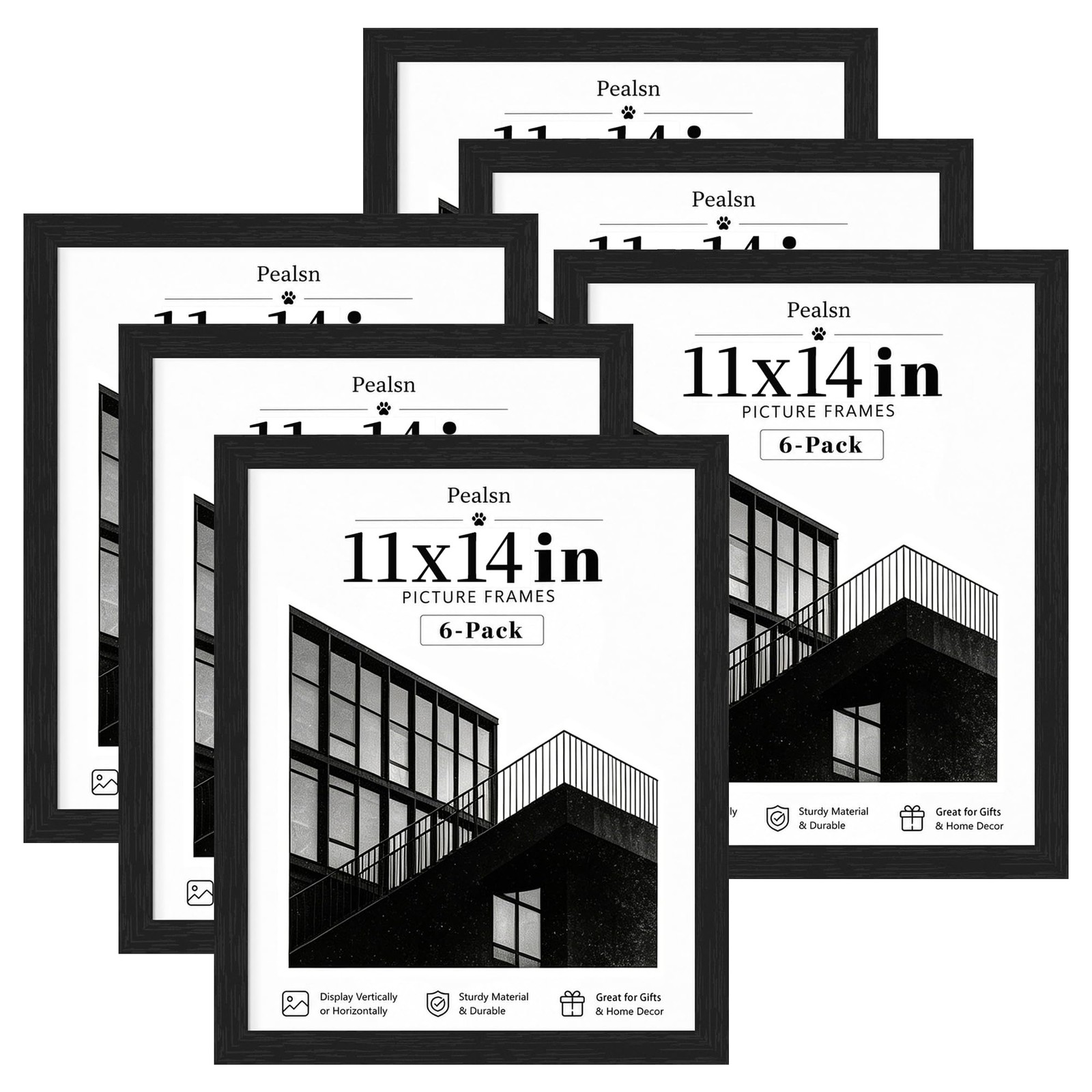 PEALSN 8x10 Picture Frame Set of 6, Wall or Tabletop, Black Woodgrain ...