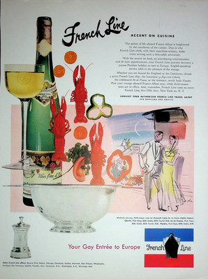 Original 1952 Vintage French Line Ad: French Line Accent on Cuisine | eBay