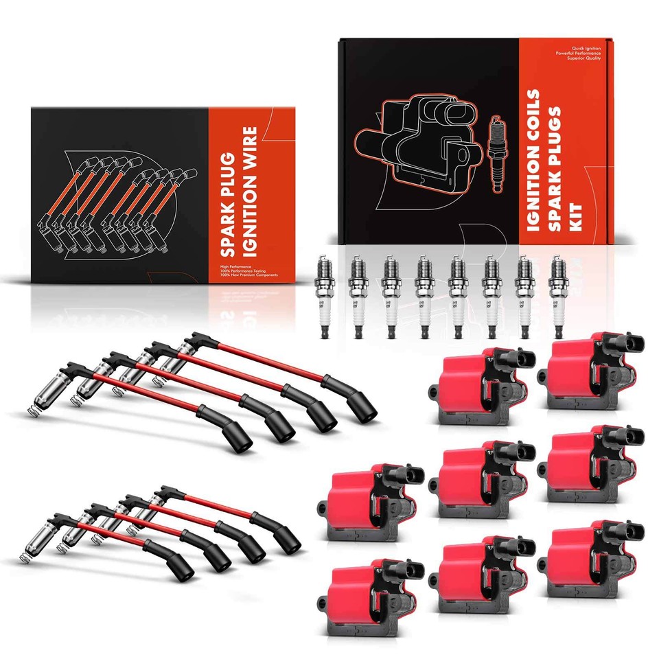 8x Red Square Ignition Coil & Spark Plug Wire Kits for GM Chevy ...