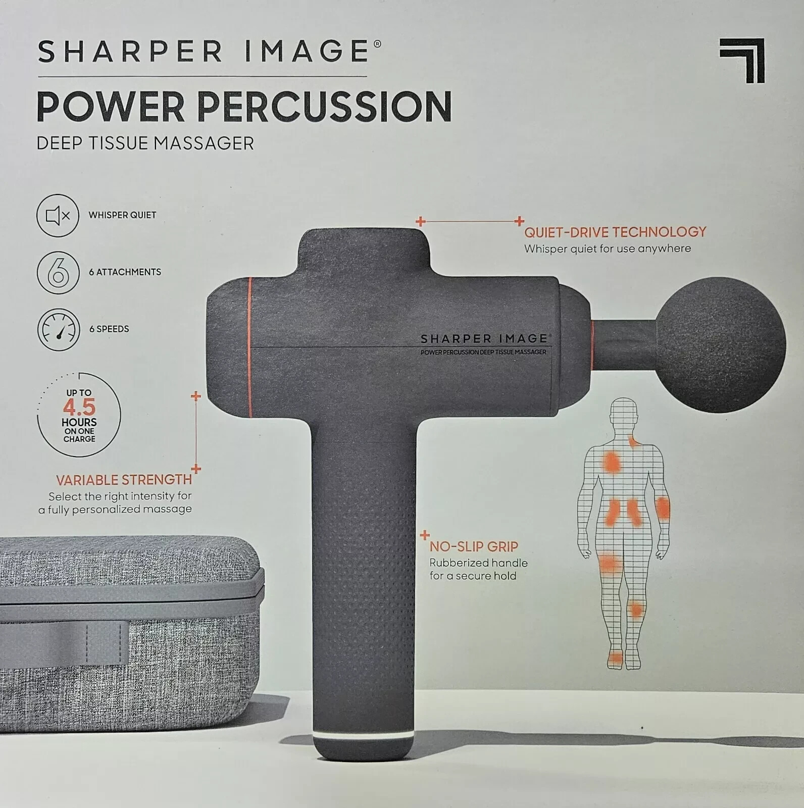 Sharper Image 2437599 Power Percussion Deep Tissue Massager - Gray for ...