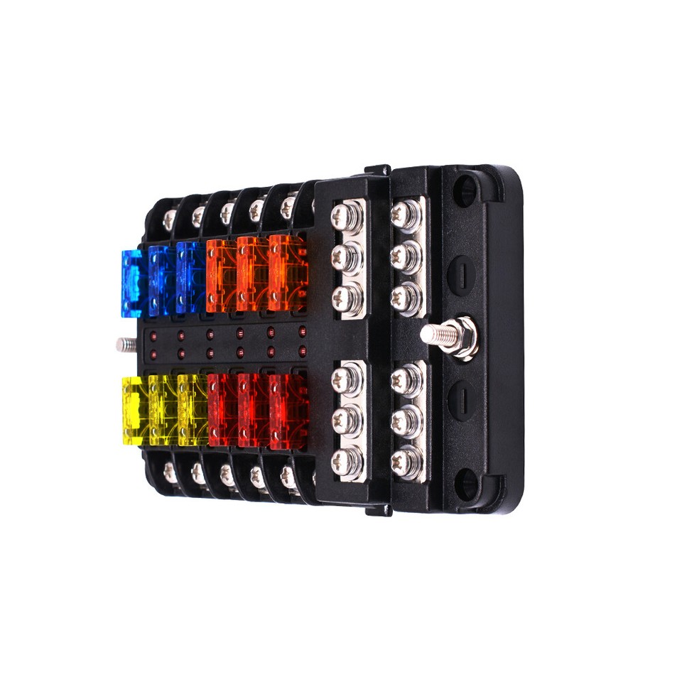 12-Way Auto Blade Fuse Box Block Holder with LED Indicator For 12V 24V ...