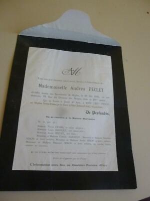 ANCIEN FAIRE PART DECES AVIS PECLET OUDIN BARAULT SIMON PARIS 1916 | eBay