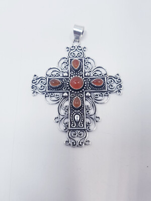 Sterling Silver Orange Cornelia Filigree Cross Pendant - 14.7 Grams TW ...
