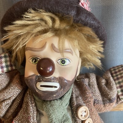 14 Inch Hobo Clown Doll on a Swing, Ceramic Head Soft Body Hanging ...