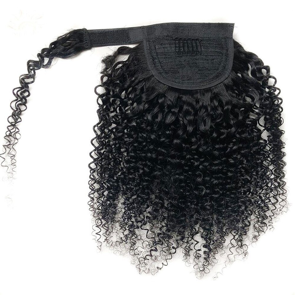 Afro Kinky Curly Drawstring Ponytail Human Hair Extension Wrap Around ...