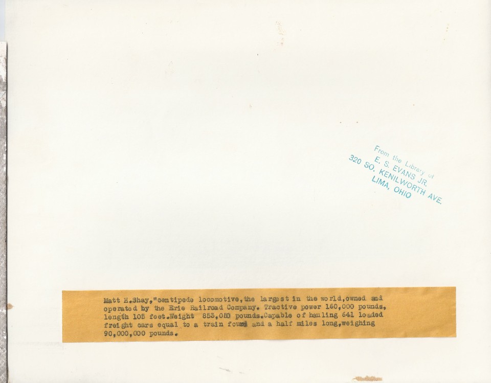 Erie Railroad Locomotive 'Matt H Shay' Articulated Pusher 8" x 10 ...