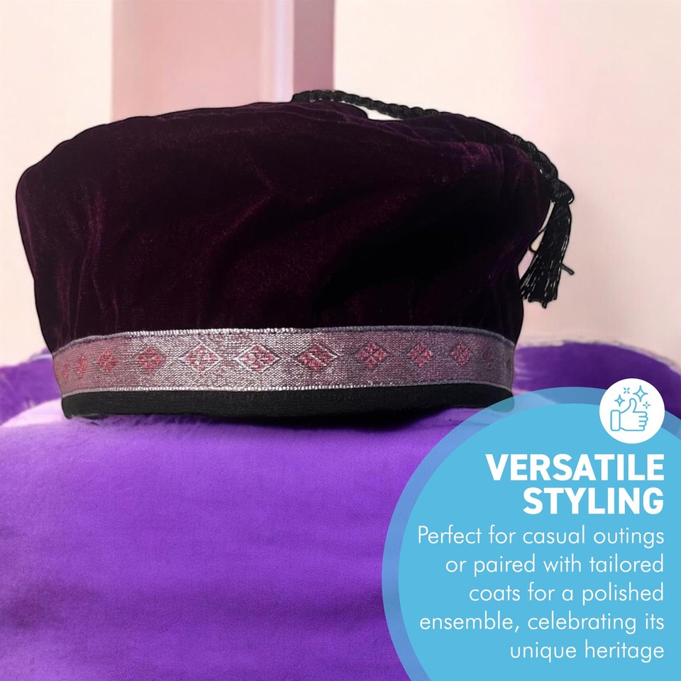 Size 57cm, medium, Handmade Nepalese deep purple velvet Smoking Cap ...