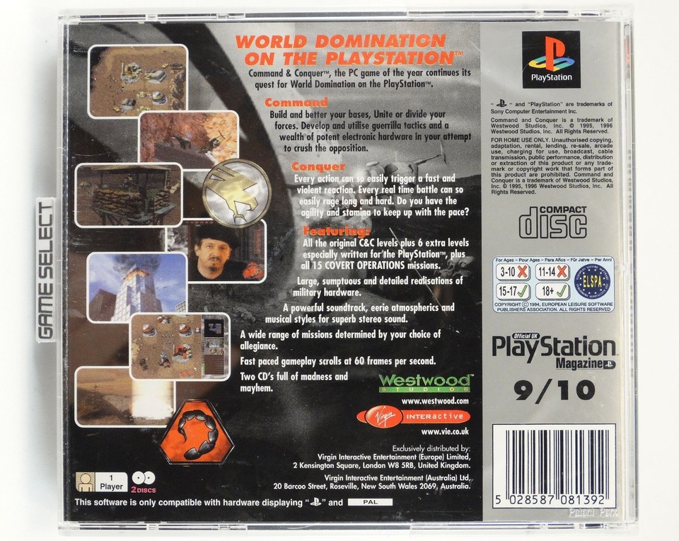 COMMAND & CONQUER 1 PLAYSTATION 1 2 3 ONE PS1 PS2 PS3 PSX PAL ORIGINALE ...