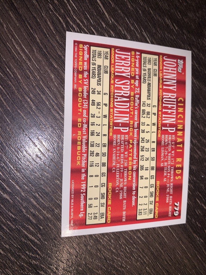 1994 Topps Coming Attractions Johnny Ruffin Jerry Spradlin #779 Rookie ...