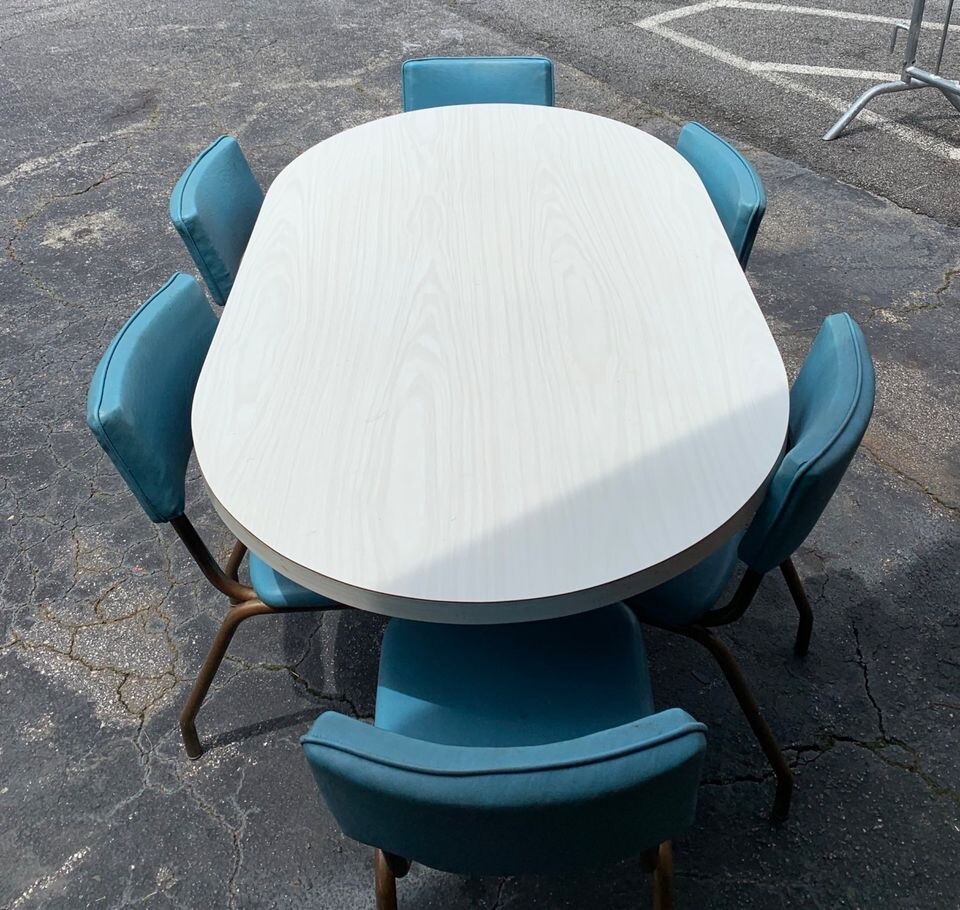 Vintage Mid Century Modern Formica Dining Table with Six Chairs | eBay