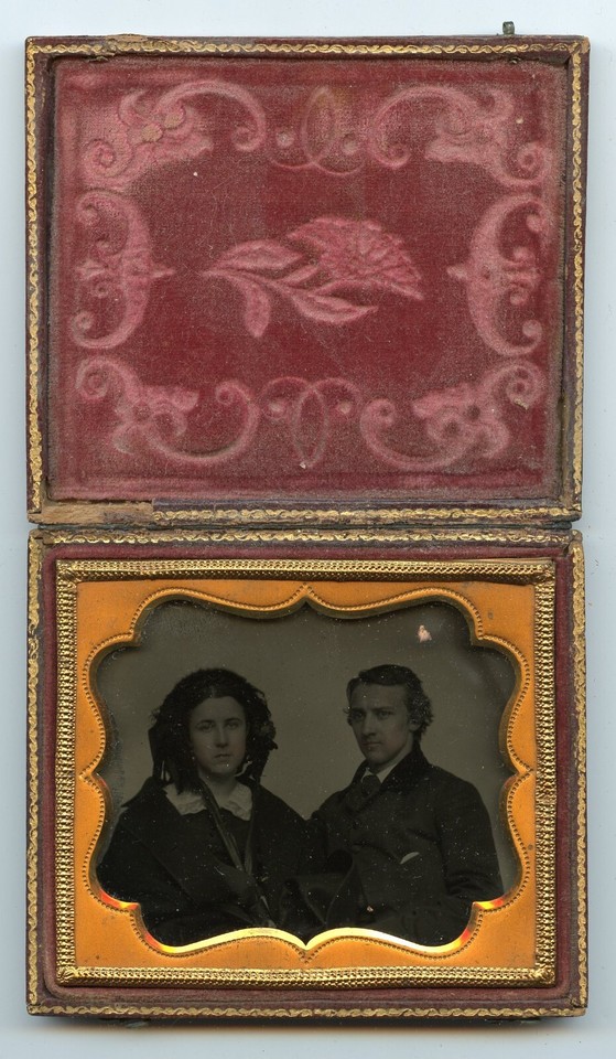 Sixth Plate Ambrotype in nice full case of man woman one shade dark but ...
