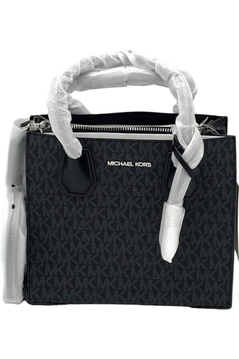 Michael Kors Mercer MD Logo & Leather Accordion Crossbody Black/Silver ...