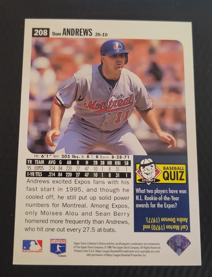 1996 Upper Deck Collector's Choice SHANE ANDREWS Montreal Expos MLB ...