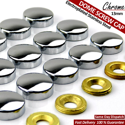 DOME SCREW COVER CAPS CHROME MIRROR ELECTROPLATED THREADED STAINLESS ...