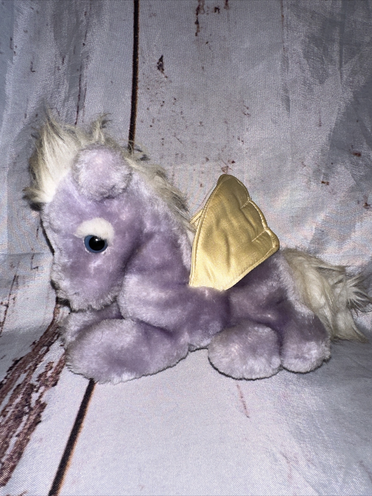 Dakin Fun Farm Plush Pegasus Purple W/ Gold Wings Laying Stuffed ...